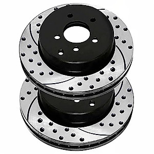 VHNROFE 2pcs Disc Brake Rotor Set Rear Left Right Black Electrolysis Coated Steel Performance Drilled and Slotted for Nissan for Murano for Pathfinder for Quest