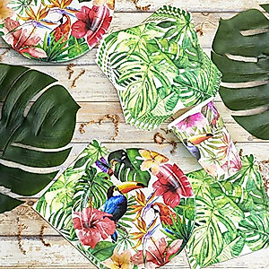 FVABO Hawaiian Luau Party Supplies Tableware - Aloha Tropical Party Dinnerware Include Plates, Cups, Napkins, Cutlery, Tablecloth, Straws, For Hawaiian Theme Birthday Party Decorations | Serves 24