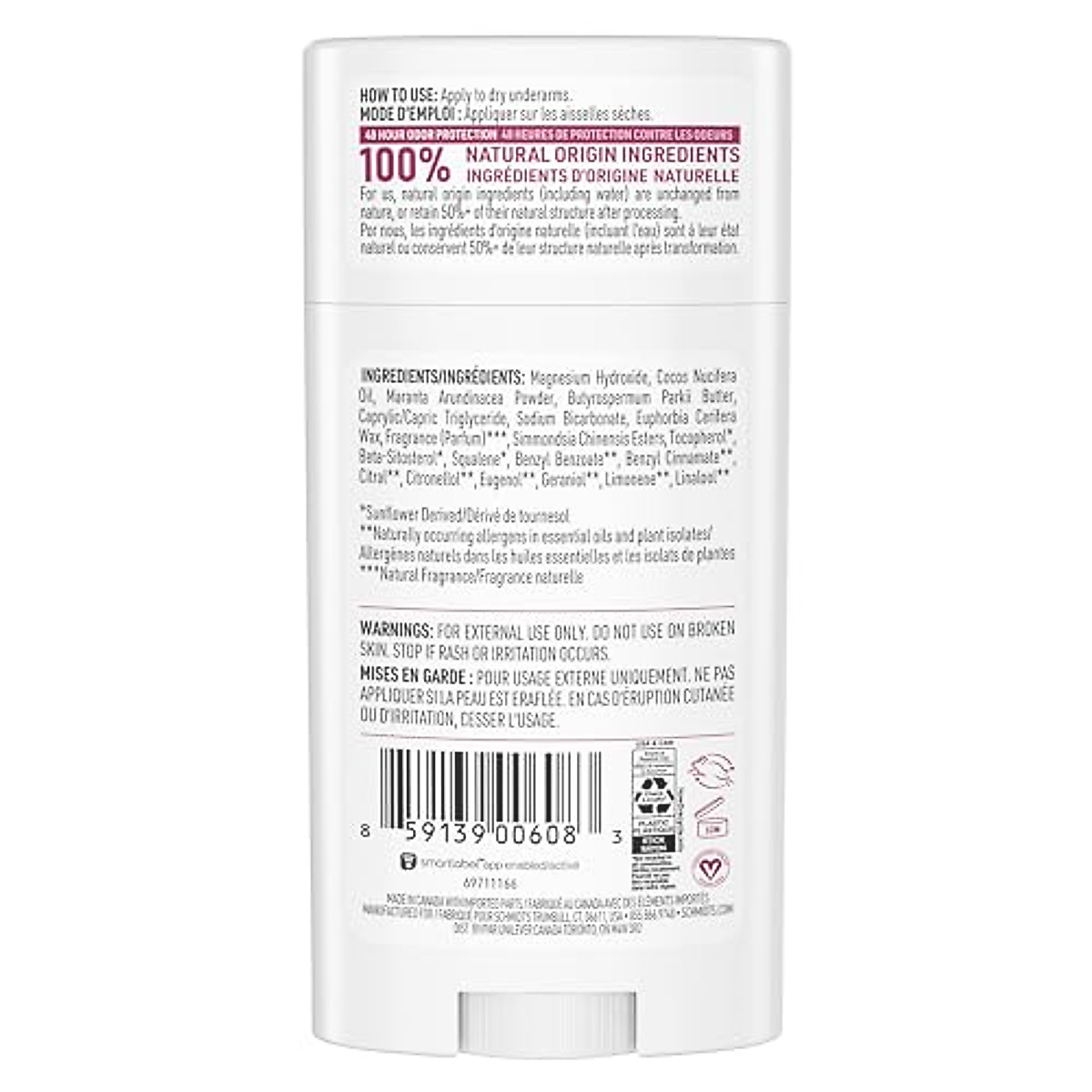 Schmidt's Aluminum-Free Vegan Deodorant Rose & Vanilla with 24 Hour Odor Protection 2 Count for Women and Men, Natural Ingredients, Cruelty-Free, 2.65 oz