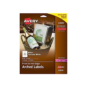 Avery Arched Wine Labels with Sure Feed for Laser Printers, 4.75" x 3.5", 40 White Labels (22826)