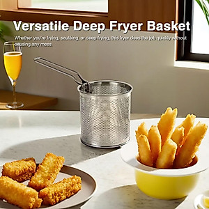 Small Deep Fryer Pot with Basket, Mini Fryer and Soup Pot with Tongs and Lid for 1-2 People, Works on Gas or Induction Burner, Dishwasher Safe, 1.3-Quart