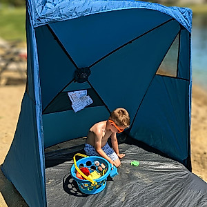 Black Sierra Beach Tent with UPF 50+ Sun Protection, Easy Set Up Sun Shelter, Portable Lawn Canopy with Carry Bag, Outdoor Pop Up Cabana Shade for The Beach, Backyard, Sports, RV