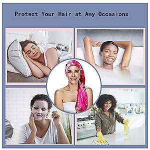 2PCS Braid Bonnet for Black Women Long Satin Hair Bonnet for Sleeping Single Layer Foldable Sleep Cap with Button Teal + Rose Flower