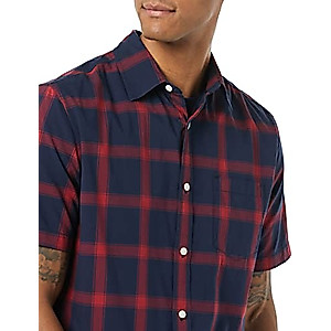 Amazon Essentials Men's Short-Sleeve Stretch Poplin Shirt (Available in Big & Tall), Navy Red Buffalo Plaid, Medium