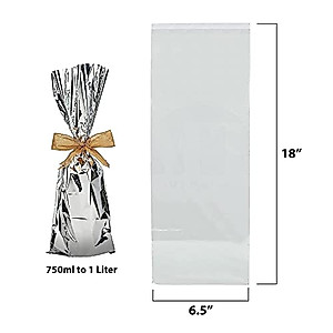 MT Products Metallic Mylar Wine Silver Gift Bags for Bottles Sparkle Look - Great for a Wine Pull - (25 Pieces) (Ribbon and Rope Not Included)
