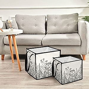 Blueangle Black and White Flowers Cube Storage Bin with Handles, 13 x 13 x 13 in, Large Collapsible Organizer Storage Basket for Home Décor（1137）