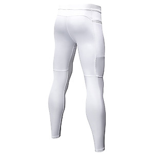 SPVISE Men's White Compression Pants with Zip Pocket Cool Dry Athletic Leggings Tights Workout Baselayer for Running Gym Yoga