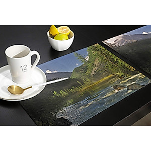 Placemats Set of 4, Flowing River and Pine Trees with Scenic Mountain Place Mats Dining Table Mat for Kitchen Washable Place Mats Heat-Insulation Non-Slip Plate Cup Mats for Table Decor, 13 x 19 Inch