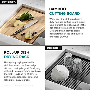 KRAUS Kore 27-Inch Farmhouse Workstation 16 Gauge Single Bowl Stainless Steel Kitchen Sink with Accessories, KWF210-27