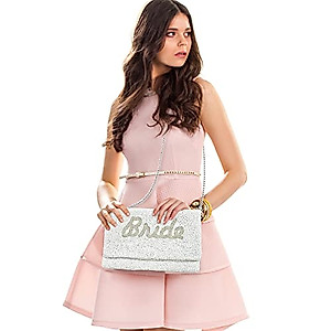 Bride Clutch Purse Bridal Shower Gift for Bride White Purse with Silver Letters THE BEADED LILY White Bride Clutch With Silver Letters