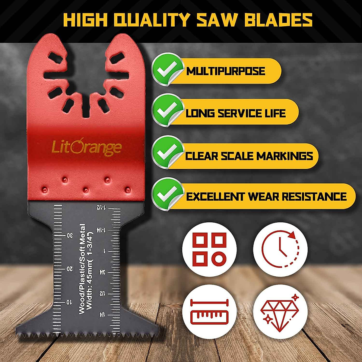Litorange 6PCS 35mm & 1-3/4" Soft Metal/Bi-Metal/Precision Wood Cutter Saw Blades Oscillating Multi Tool,Professional Universal Oscillating Saw Blades(Pack of 6) for Wood, Metal and Hard Material