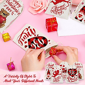 20 Pieces Valentine's Day Gift Bags with Drawstring Linen Cloth Candy Jewelry Pouches Sacks Small Muslin Bags with Heart Tag Labels for Valentine's Day Party Favors Wedding Bridal Shower (4 x 6 Inch)