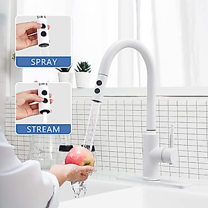 Peppermint Kitchen Sink Faucet Pull Down Matte White Kitchen Faucets with Pull Out Sprayer High Arc Single Handle White Faucet for Kitchen Sink Brass