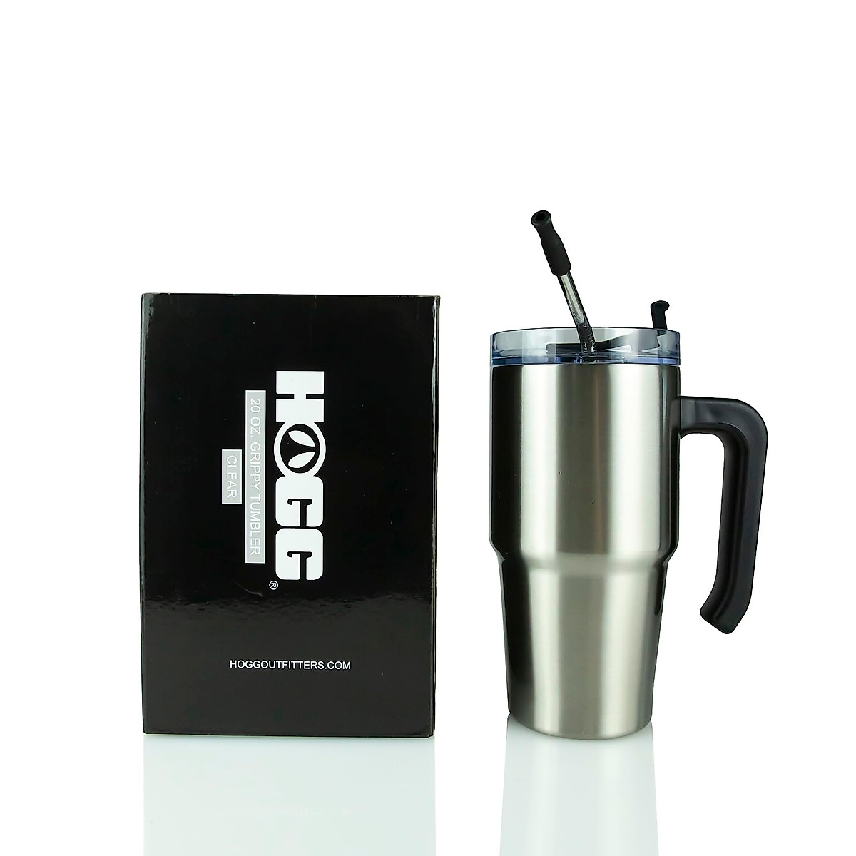 Hogg 20oz Sublimatable Grippy Tumbler with Removable Handle, Lid, and Stainless Steel Straw, DIY, Customizable, Double Wall Insulated Tumblers (Clear)