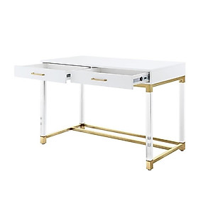 Posh Briar 2-Drawer Metal Writing Desk with Acrylic Legs in White/Gold