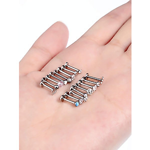 Chuangdi 16 Pieces 16 G Labret Nose Studs Piercing Lips Stainless Steel Tragus Nose Assorted Design Piercing Jewelry for Women (Silver)