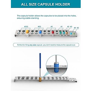Capsule Filling Machine Kit – Pill Filler Tray Tools for Quickly Maker Empty Gel Capsules All Size 000 00 0 1 2 3 4 5, Lab Spoons Spatula Scoops Tool (13Pcs Plus)