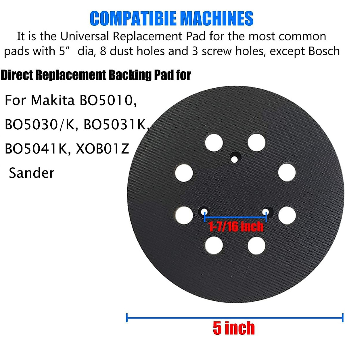 5 Inch 8 Hole Hook and Loop Replacement Sanding Pad for Makita BO5010, BO5030K, BO5031K, BO5041K Sander Backing Pad- 1 Pack