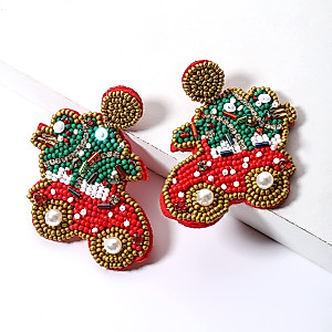 LITRENDY Beaded Christmas Earrings for Women Handmade Holiday Reindeer,Boot, Bell,Hat Earrings Christmas Drop Dangle Earrings Festive Jewelry Gifts (Christmas Car)