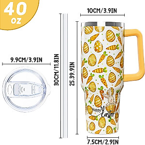 Nqhsionv Easter Tumbler with Handle 40 oz Easter Bunny Carrot Coffee Travel Mug Stainless Steel Rabbit Insulated Cup Happy Easter Decor Gifts