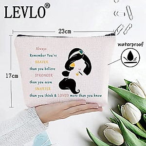 LEVLO Jasmine Princess Cosmetic Make Up Bag Jasmine Fans Gift You Are Braver Stronger Smarter Than You Think Jasmine Zipper Pouch Bag (Jasmine Bag)
