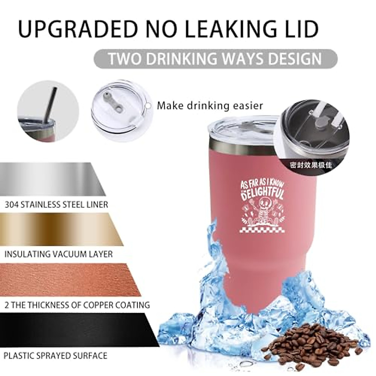 liabiliies Coffee Tumbler 30 oz As Far As I Know I'm Delightful Tumbler with Lid and Straw Insulated Tumblers Stainless Steel Tumbler Funny Gifts for Women