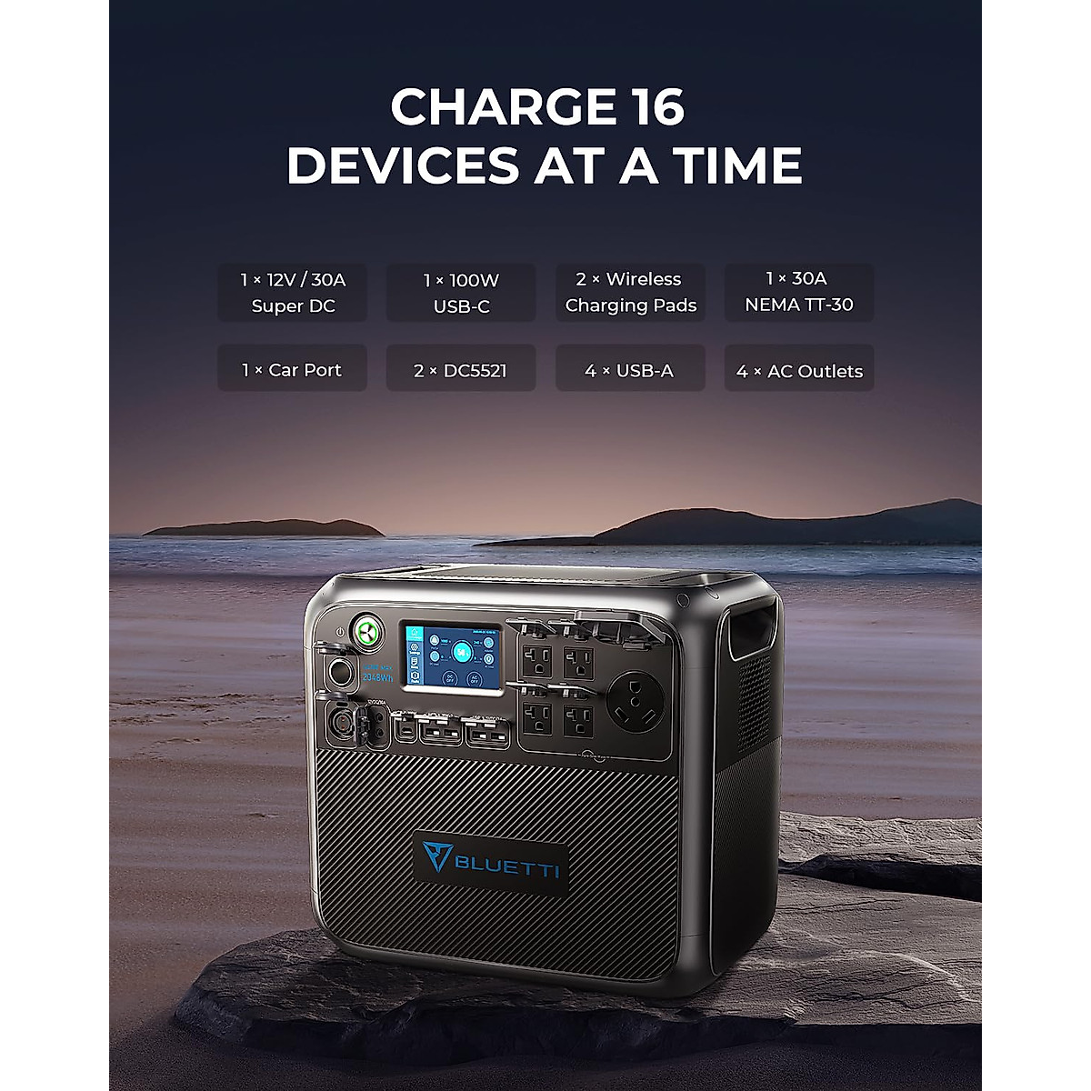 BLUETTI Solar Generator AC200MAX with PV200 Solar Panel Included, 2048Wh Portable Power Station w/ 4 2200W AC Outlets, LiFePO4 Battery Pack, Expandable to 8192Wh for Home Backup, RV Camping Emergency