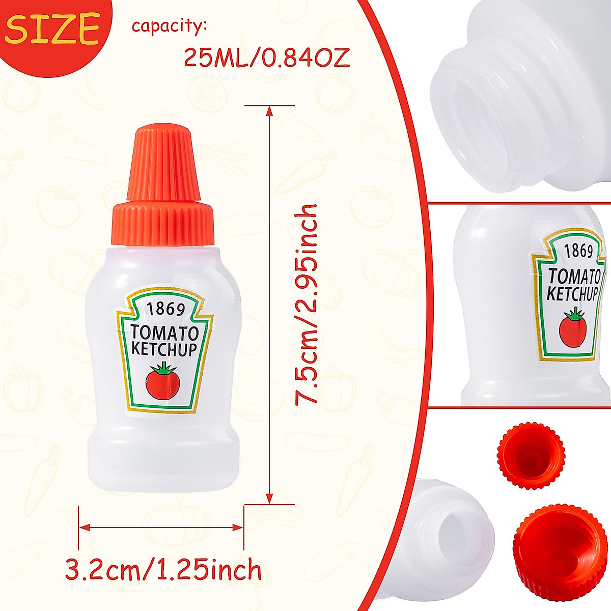 RAYNAG 6 Pack Mini Ketchup Bottles 25ml Mustard Squeeze Bottle Portable Condiment Containers Refillable Honey Sauce Salad Dressing Dispensers Jars for Kids Adults Lunch Bento Box BBQ Camping Travel