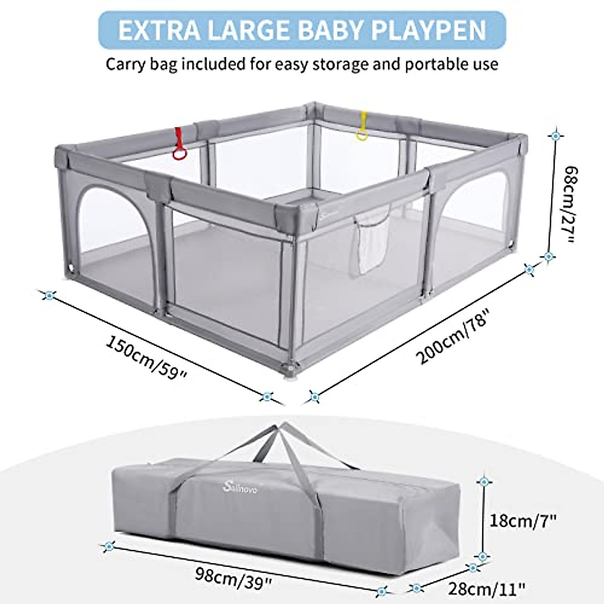 Large Baby Playpen for Babies and Toddlers, 80 x 60 Inches Baby Fence Activity Center with Zippers Gates*2 for Indoor & Outdoor, Sturdy Safety Baby Playpen with Breathable Mesh, Storage Bag