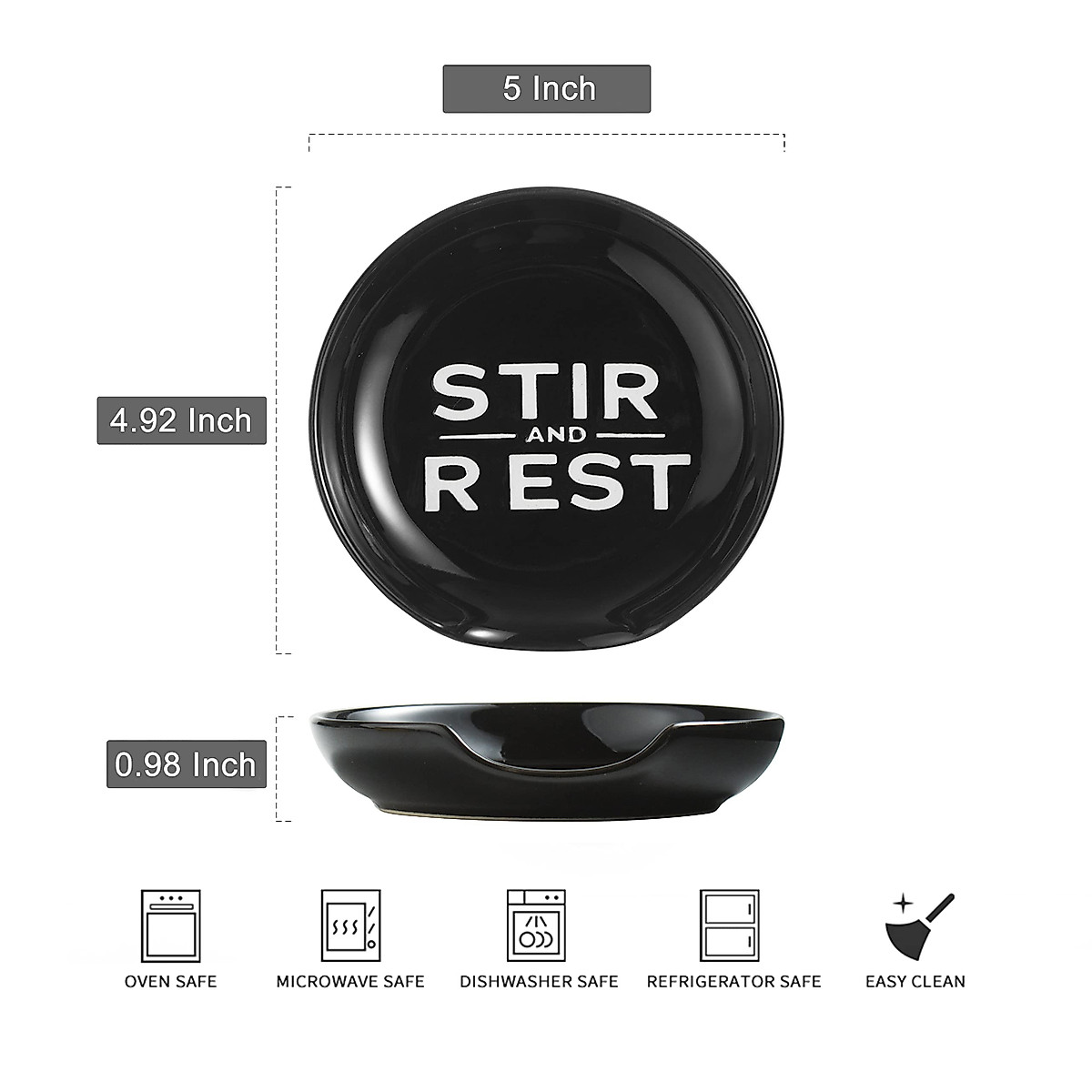 Miamolo Spoon Rest for Stove Top, Kitchen Decor for Farmhouse, Cooking Ladle/Spatula/Spoon Holder, Utensil Rest for Countertop Deep Tray Prevent for Spill Black and White 5 inch as Christmas Gift