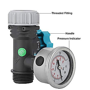 G3/4in Water Pressure Valve, Adjustable Water Pressure Regulator Valve with Pressure Gauge Greenhouse Garden Irrigation Controller