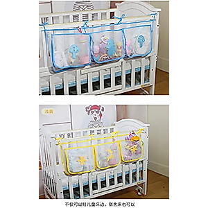 Mixuyang Baby Bed Hanging Storage Bag Crib Storage Bag Bedside Beds Toys Container Decor Pocket Space Saver with 3 grids 黄色