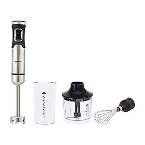 Amazon Basics 500 Watt Multi-Speed Immersion Hand Blender with Attachments, Silver