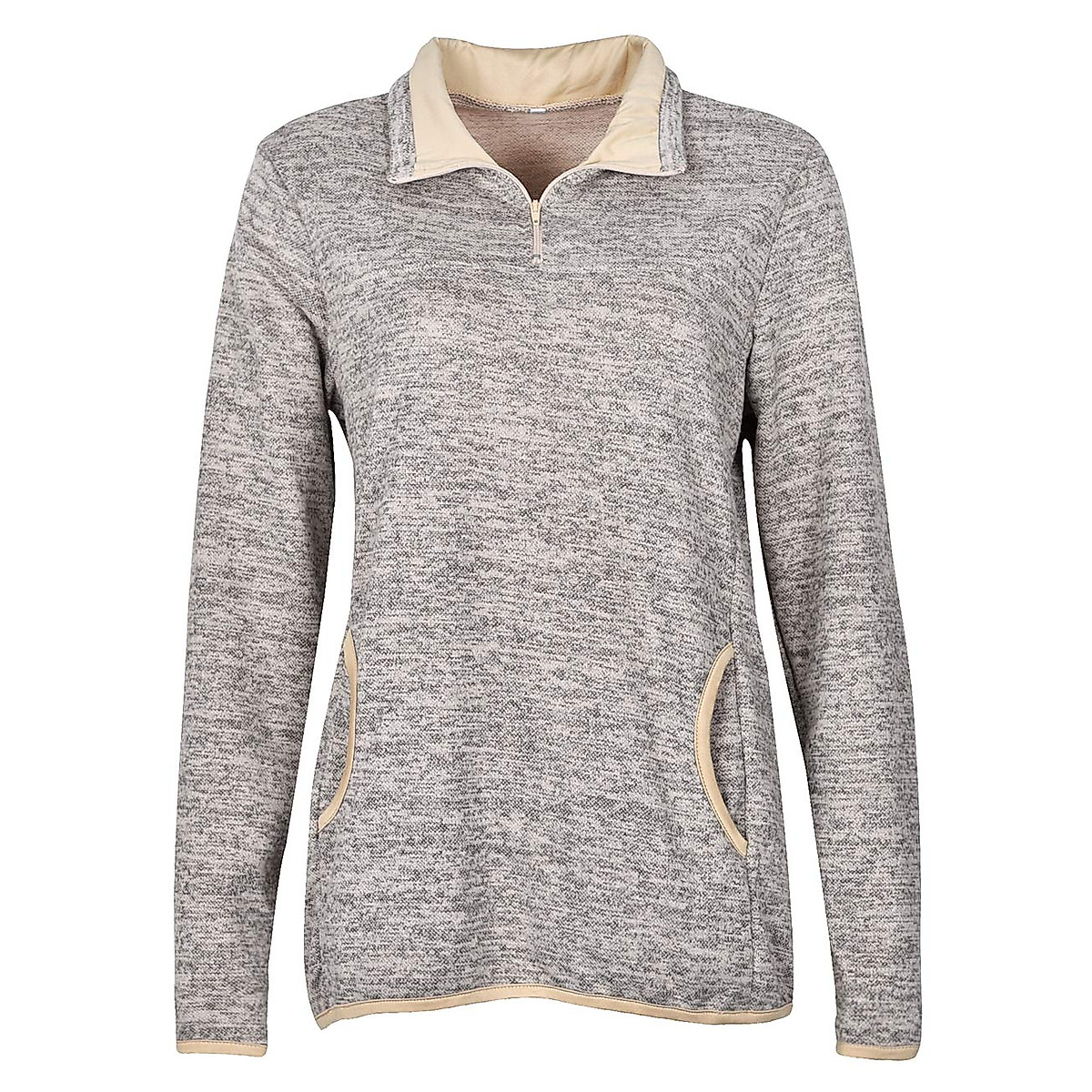 Artfish Women's Women Quarter Zip Casual Pullovers Fall Shirts Sweaters Sweatshirts with Pockets Beige Tan, XXL