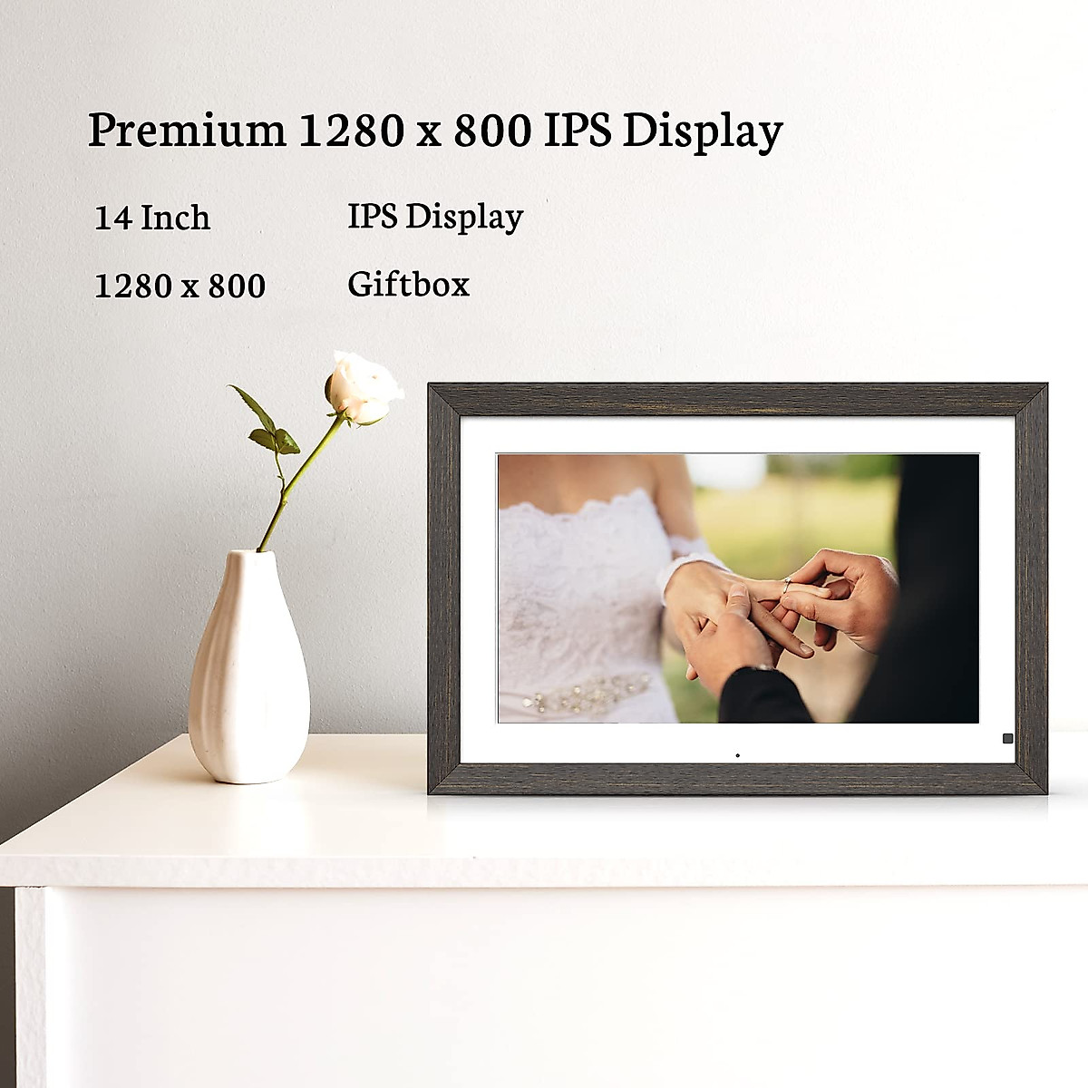 BSIMB 32GB 13.3 Inch Wood-Effect WiFi Digital Photo Frame HD IPS Touch Screen Smart Large Picture Frame with Remote Control, Auto-Rotate, Wall Mountable, Easy to Share Photos & Videos via App & Email