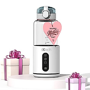 IXTECH Portable Water Warmer for Baby Formula, Milk Warmer for Travel, 10 oz,Electric Warming with Adjustable Temperature Control, Leak-Resistant Spout, Rechargeable and Wireless