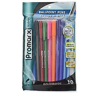 Promarx Fashion Stick Ballpoint Pens, 1.0 mm, Assorted Colored Ink, 10-Count