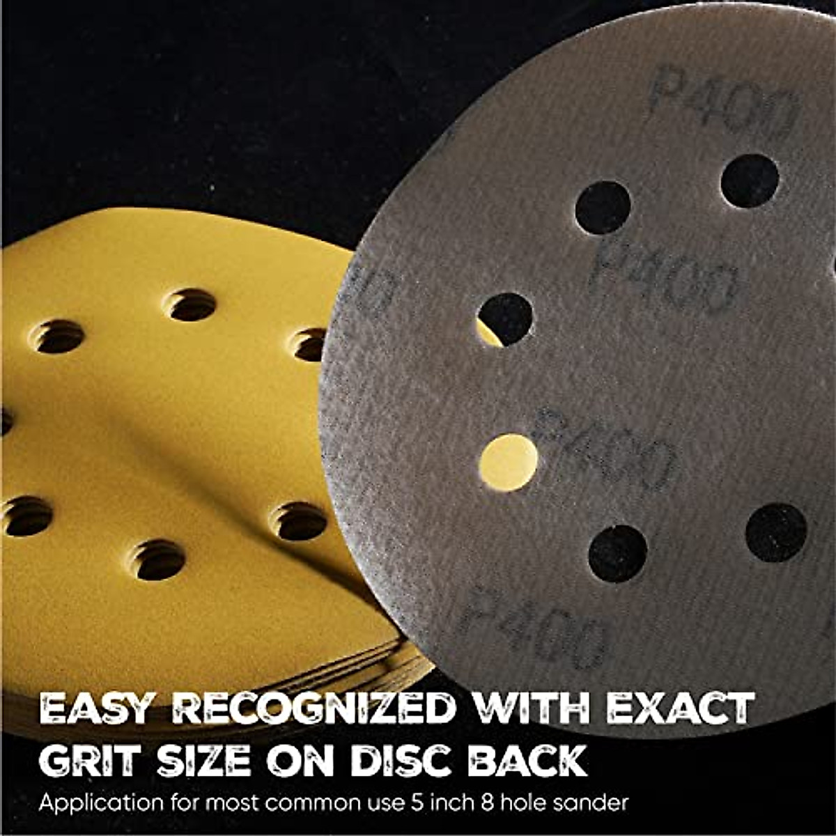5 Inch 400 Grit Sanding Disc, 8 Hole Hook and Loop Aluminum Oxide Sanding Discs for Disc Sanders & Orbital Sanders - 50 Pack by toolant