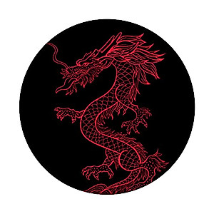 Red Fire Dragon On Black Background PopSockets Swappable PopGrip