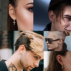 Milacolato S925 Sterling Silver Cross Hoop Earrings 18K White Gold Plated Minimalist Dangle Cross Huggie Cuff Earrings Hypoallergenic Lightweight Trendy Cross Hoop Earrings for Men Women