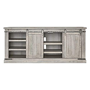 Signature Design by Ashley Carynhurst Modern Farmhouse TV Stand Fits TVs up to 68", Sliding Barn Doors with Adjustable Storage Shelves, Whitewash