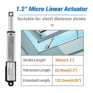 Electric Micro Linear Actuator 12V - 1.2" Stroke, 64N/14.4lb, Speed 0.6inch/s Mini Waterproof Motion Actuator Small 12 V DC, w/Mounting Brackets, for Sofa Robotic TV Table Cabinet Window Opener Lift