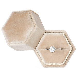 Giftop Equal Hexagon Velvet Single Ring Box for Engagement Proposal Wedding,Jewelry Ring Gift Box Jewelry Packaging Box (Beige)