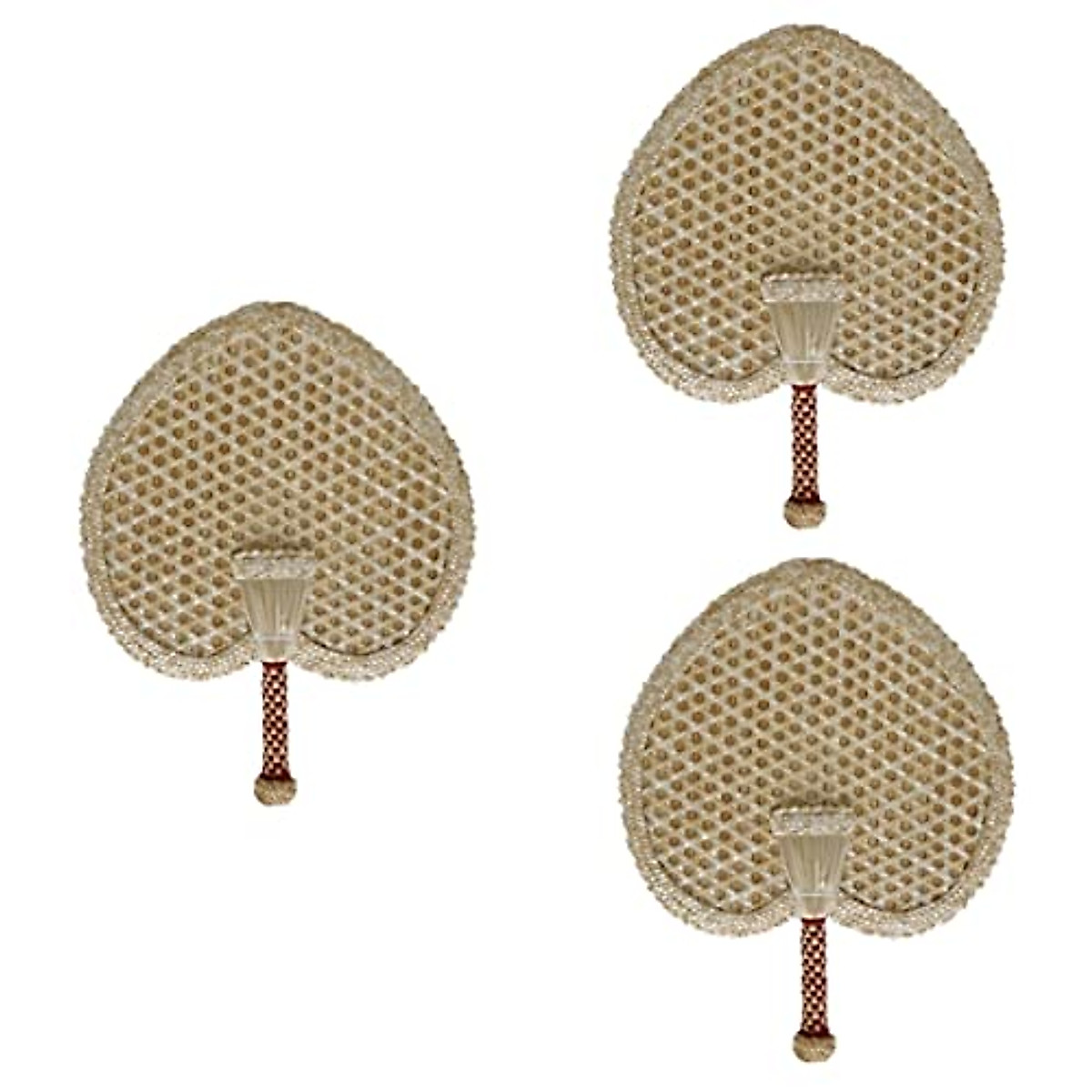 Abaodam 3 Pcs Straw Fan Paper Fans Decoration Japanese Fan Party Fan Woven Handheld Fan Vintage Home Decor Hand Rocker Fan African Decor Seagrass Rattan Fan Heart-Shaped Travel Polyester