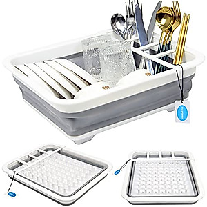 Casaphoria Collapsible Small Dish Dryer Foldable Dish Drying Rack Large Dishes Over The Sink for Kitchen Counter Plate Rack,Plastic Portable Dinnerware Organizer-Space Saving Kitchen Storage Tray