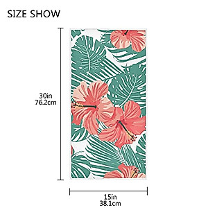 JUAMA Tropical Coral Flowers Green Palm Tree Leaves Hand Towel Lightweight Fingertip Towel Absorbent Hand Towel for Bathroom Gym Yoga Sport Multi-Purpose Towel 30x15 in