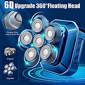 2023 Head Shavers for Men, New Upgrade 6-in-1 Bald Head Shaver, LED Electric Razor Waterproof Rechargeable, Wet &Dry Rotary Cordless Shaver Grooming Kit with Beard Clippers Nose Trimmer Mens Gift