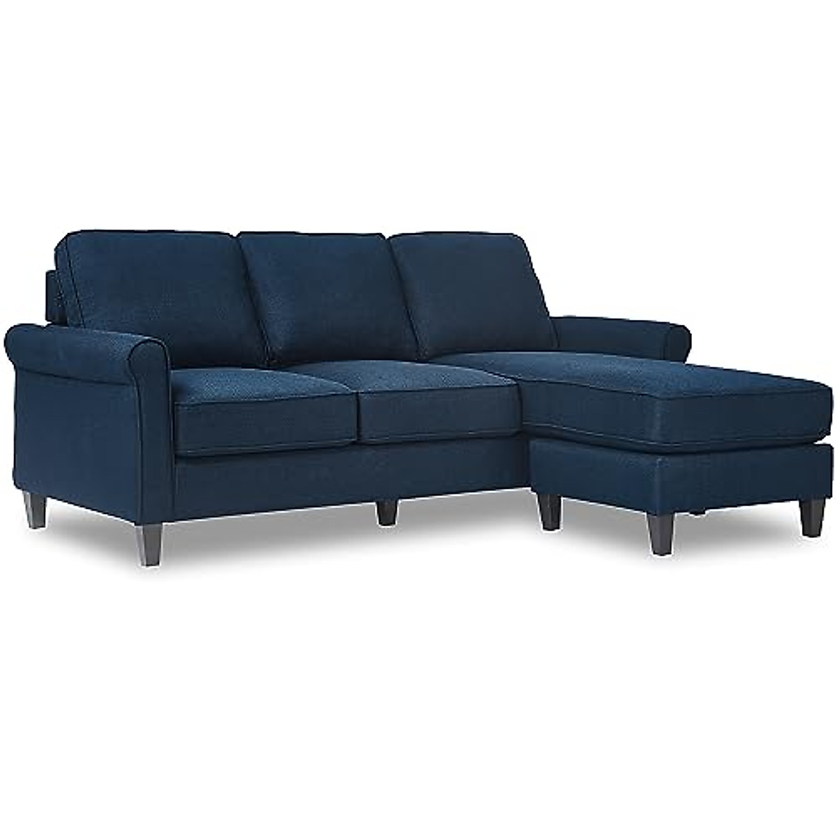 Serta Harmon Reversible Sectional Sofa, Modern L-Shaped Couch for Small Spaces, Soft Fabric Upholstery, Rolled Arm, Blue