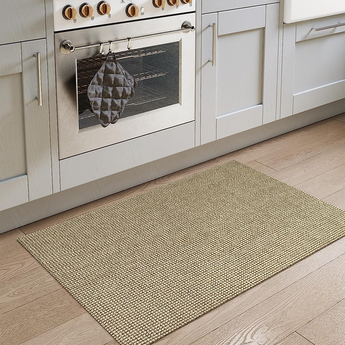 Uphome Boho Bathroom Rugs, 2x3 Washable Small Area Rug for Entryway Indoor, Farmhouse Rubber Backing Braided Cotton Throw Rugs Low Pile, Indoor Tan Front Door Mat for Porch Kitchen Bedroom Entrance