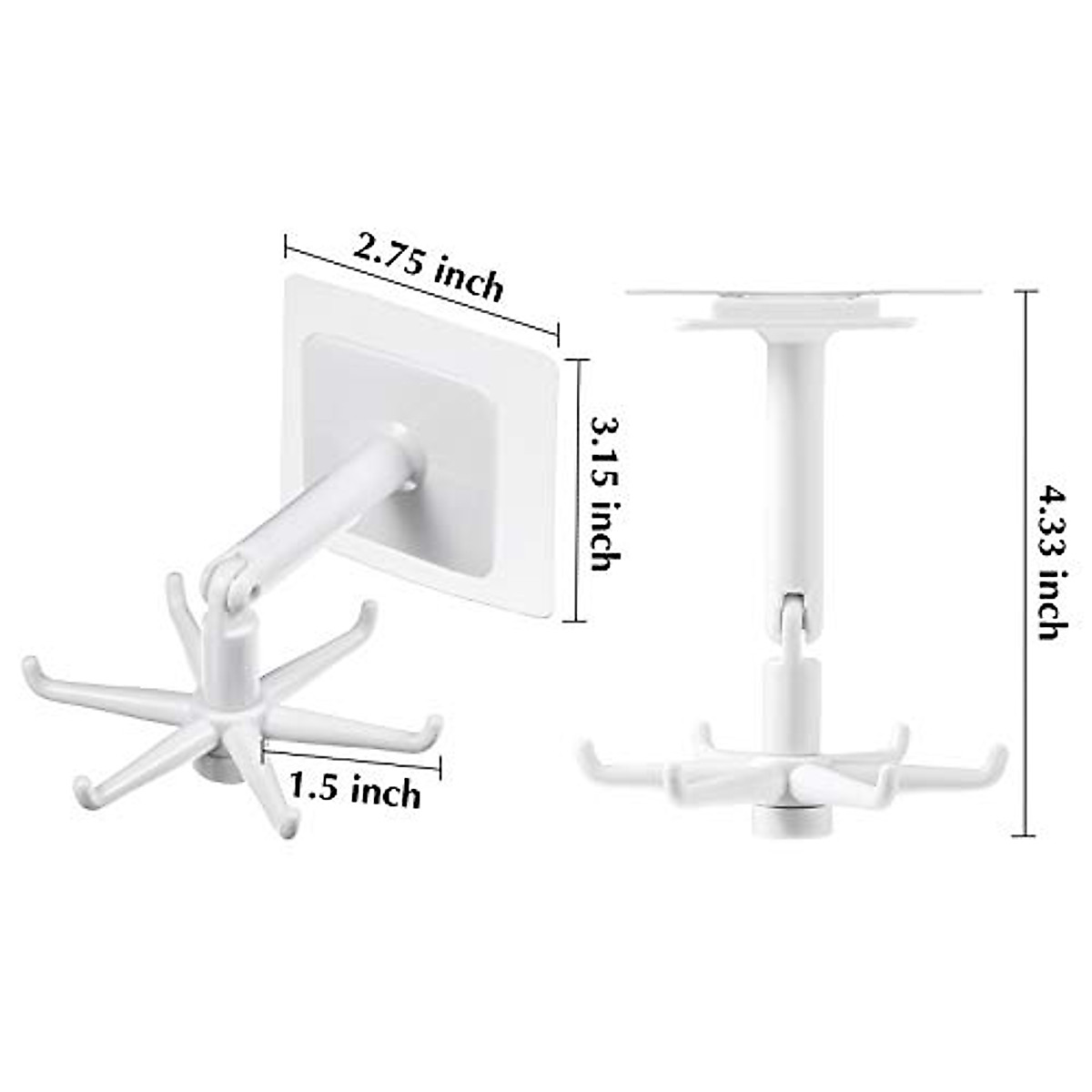 8 Pieces 360 Rotating Folding Hook Multipurpose Hanging Utensil Holder Hook 180 Degrees Vertical Flip Self Adhesive Hook Utensil Rack with 6 Hooks for Kitchen Bathroom Cabinet Towel, Black, White